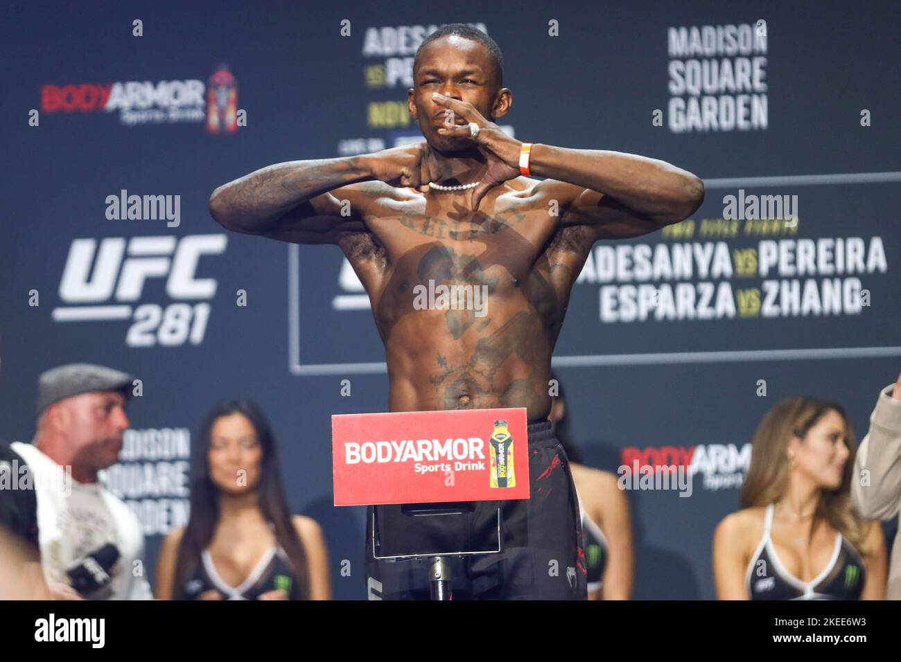 New York, New York, USA. 11th Nov, 2022. Adesanya during weigh-ins for ...