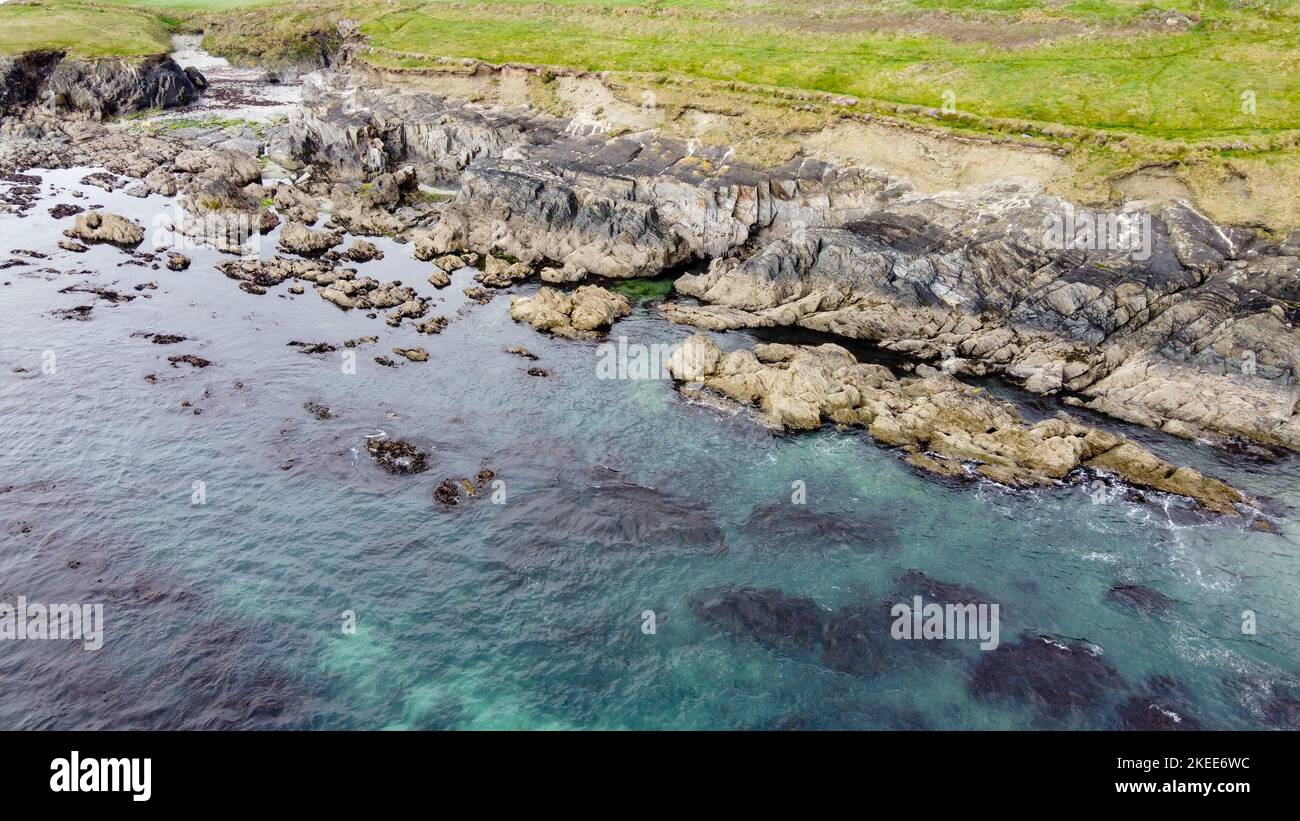 Coastal rocks under sea water, seascape. The coastline of the Atlantic ...