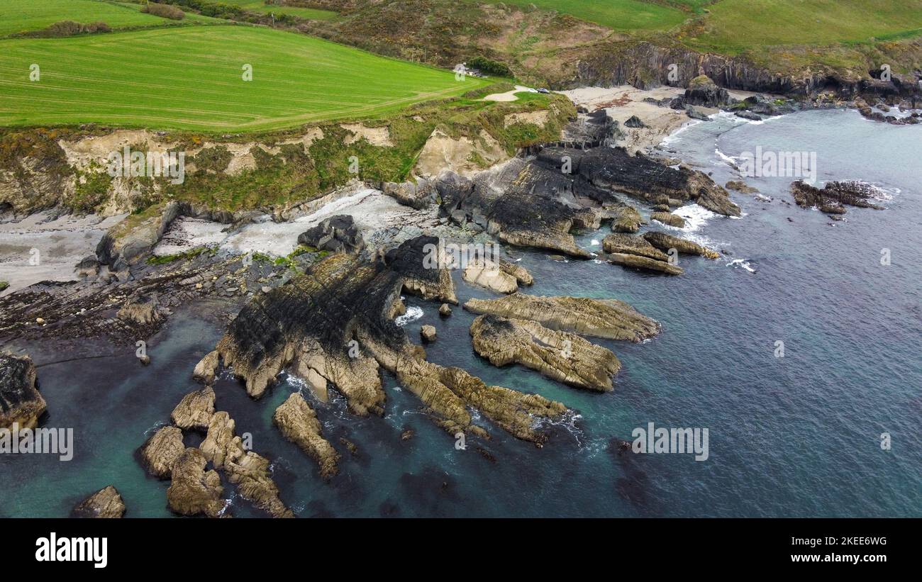 Rocks on the Irish coast, top view. The coast of the Atlantic Ocean ...