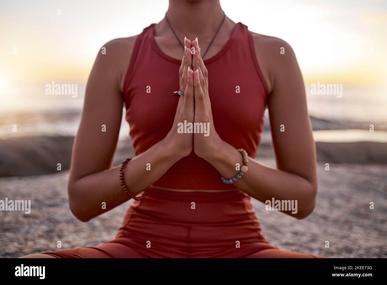 Hands, woman and yoga for meditation, zen balance and exercise with ...