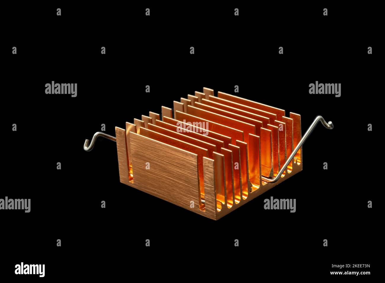 A copper heatsink to release heat from the chipset isolated in black ...