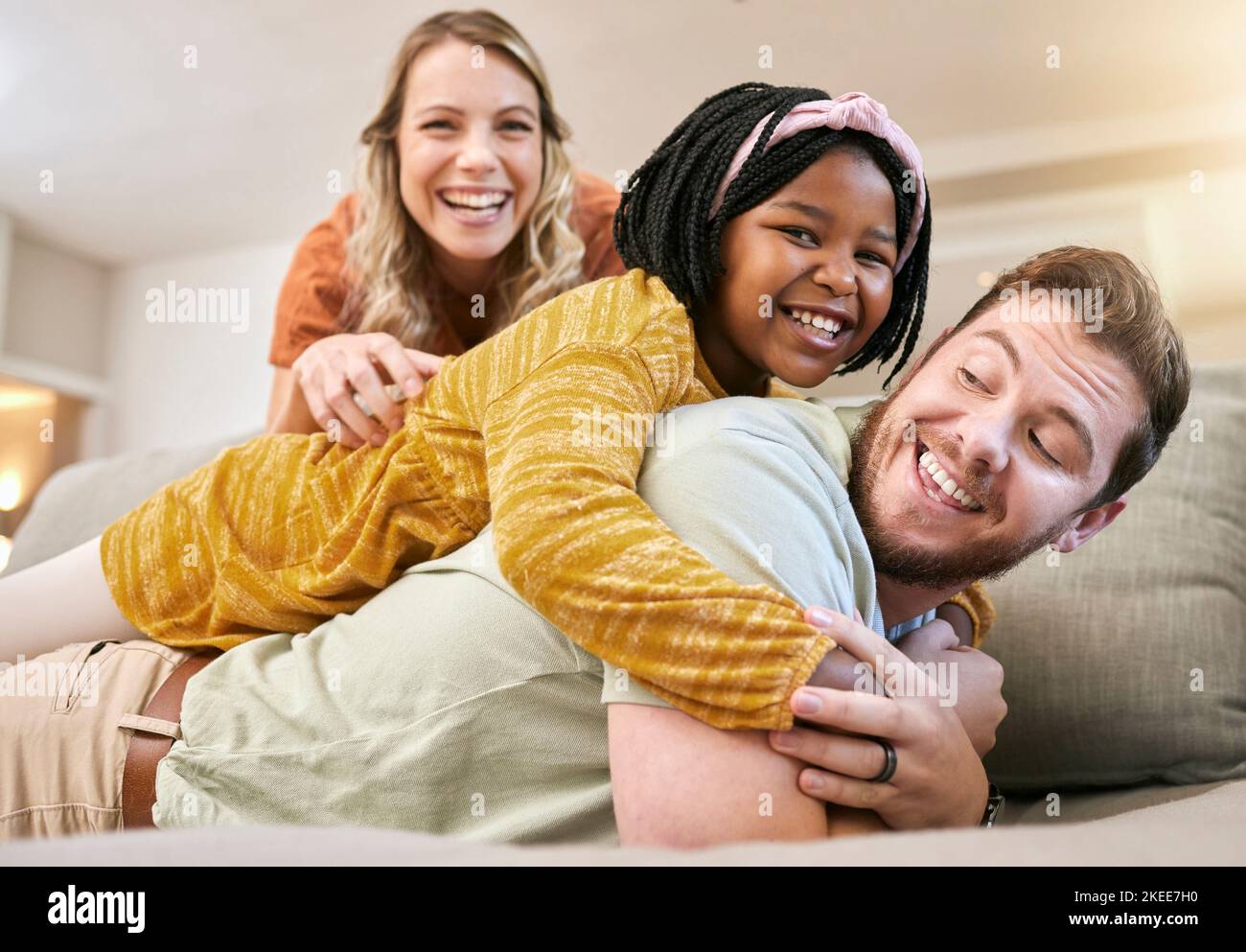 Family, adoption and love with a mother, father and foster child ...