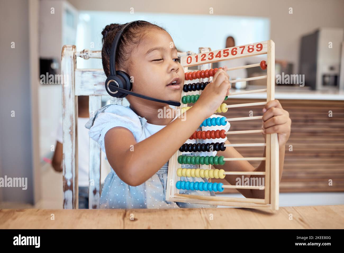 Education, house and child learning math with a colorful child ...