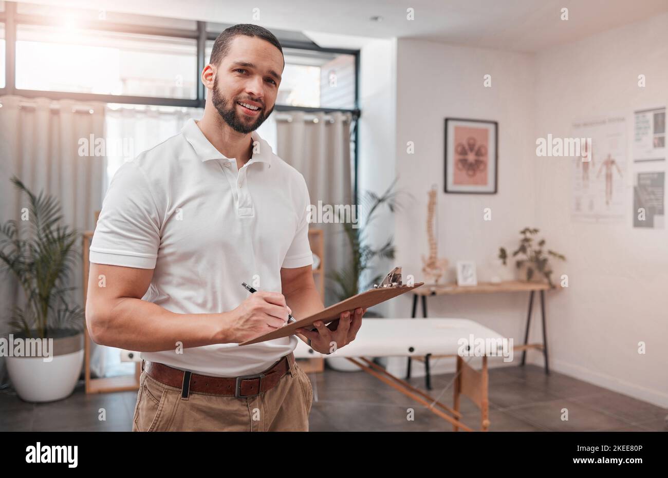 Wellness, health and happy physiotherapy portrait in professional ...