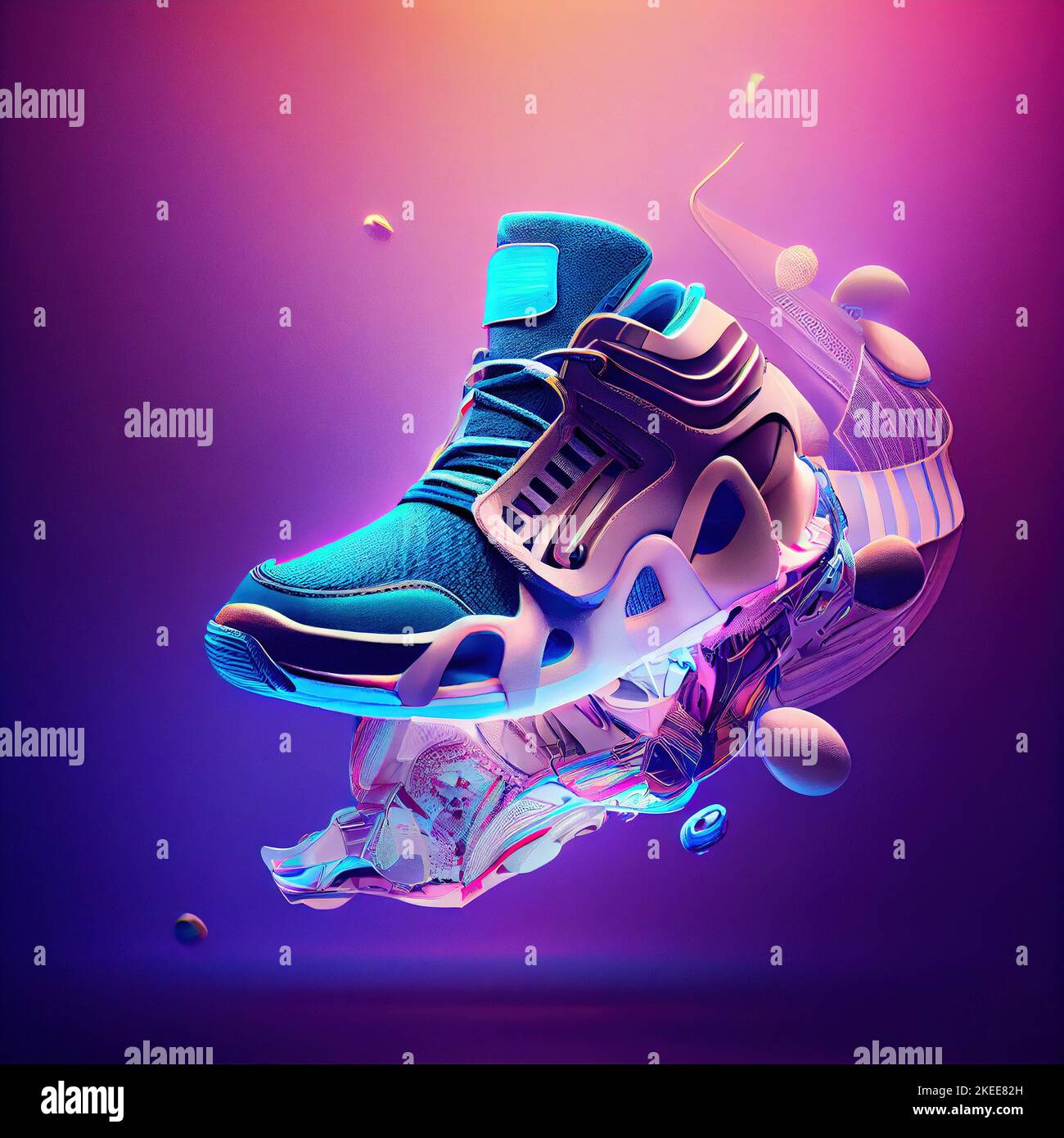 A 3d illustration of a comfortable futuristic sneaker floating in the ...
