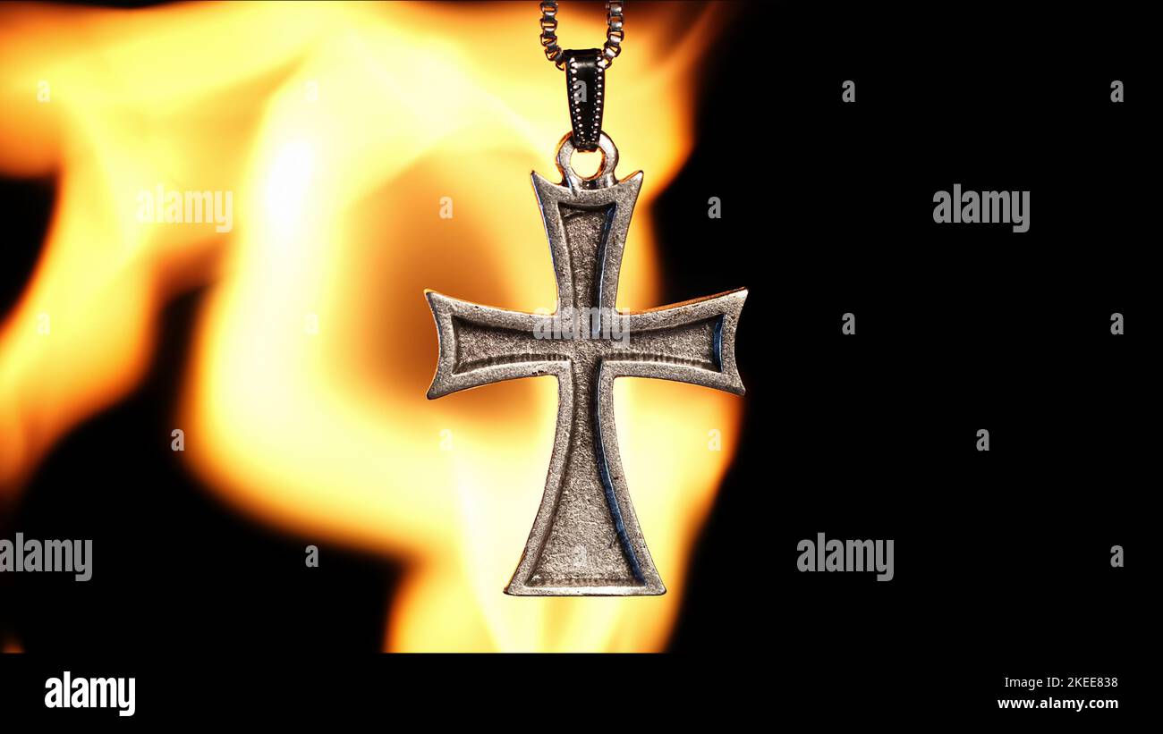 Christian Religion Symbol Cross on Fire Flames Stock Photo - Alamy