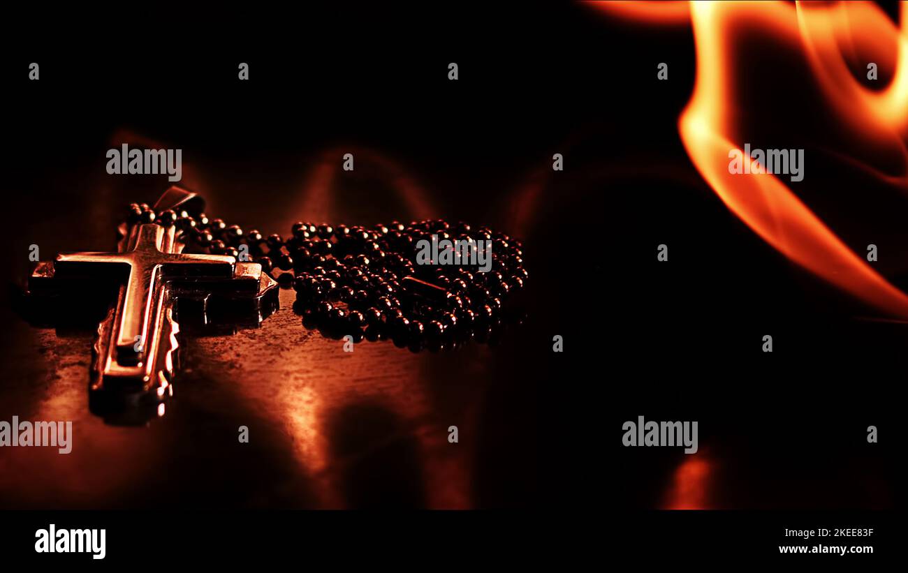 Christian Religion Symbol Cross on Fire Flames Stock Photo - Alamy