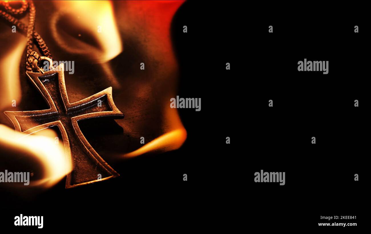 Christian Religion Symbol Cross on Fire Flames Stock Photo - Alamy