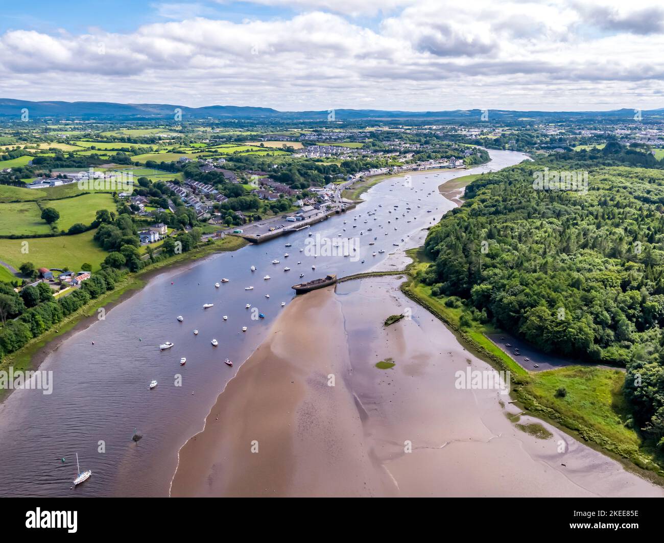 Aerial view of the river Moy at Ballina in County Mayo - Republic of ...