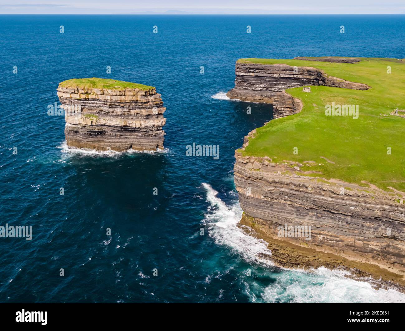 Aerial view of the Dun Briste sea stick at Downpatrick head, County ...