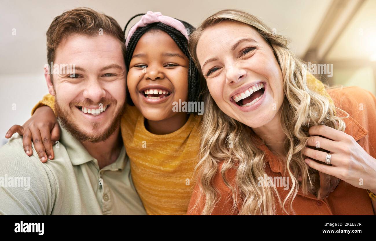 Family, happiness and love with a portrait for care, support and ...