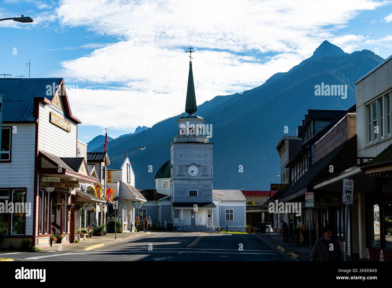 Beautiful shot of dome with cross and clock tower of Russian church, St ...