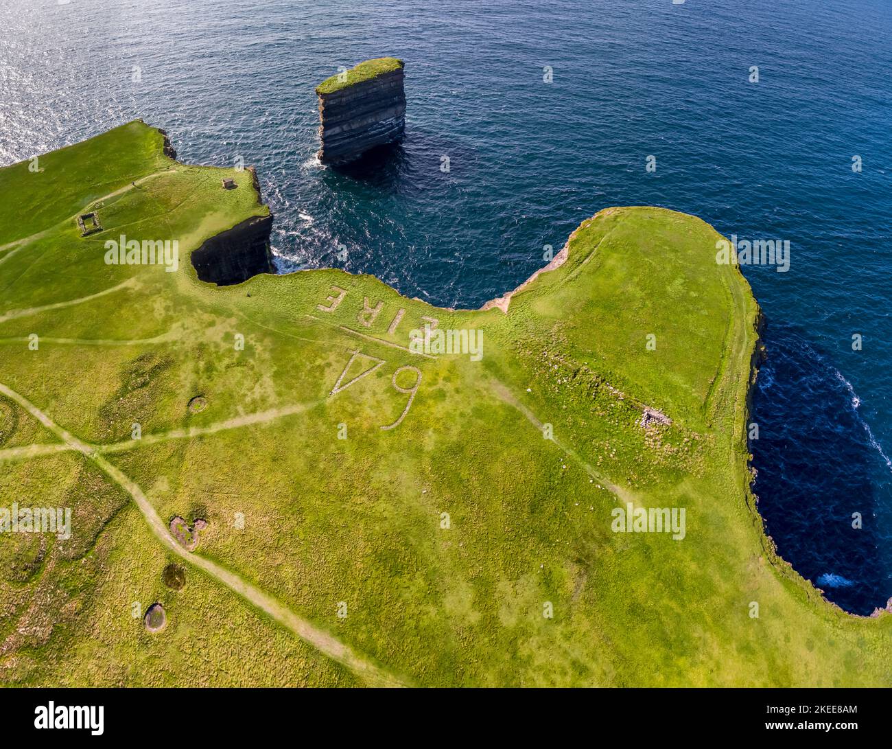 Aerial view of the Dun Briste sea stick at Downpatrick head, County ...