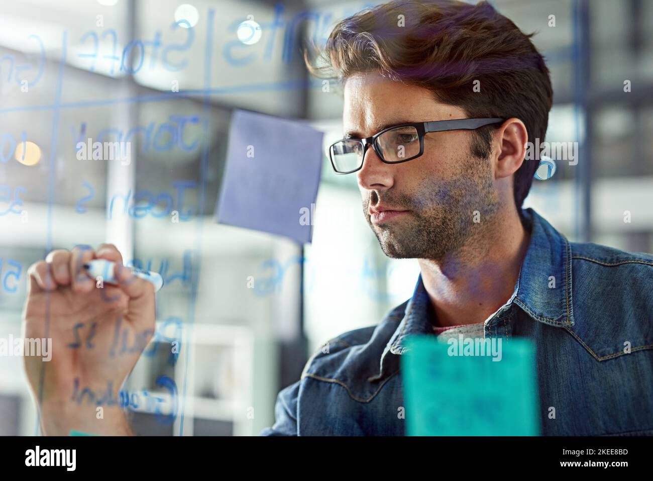Man doing notes on glass hi-res stock photography and images - Alamy