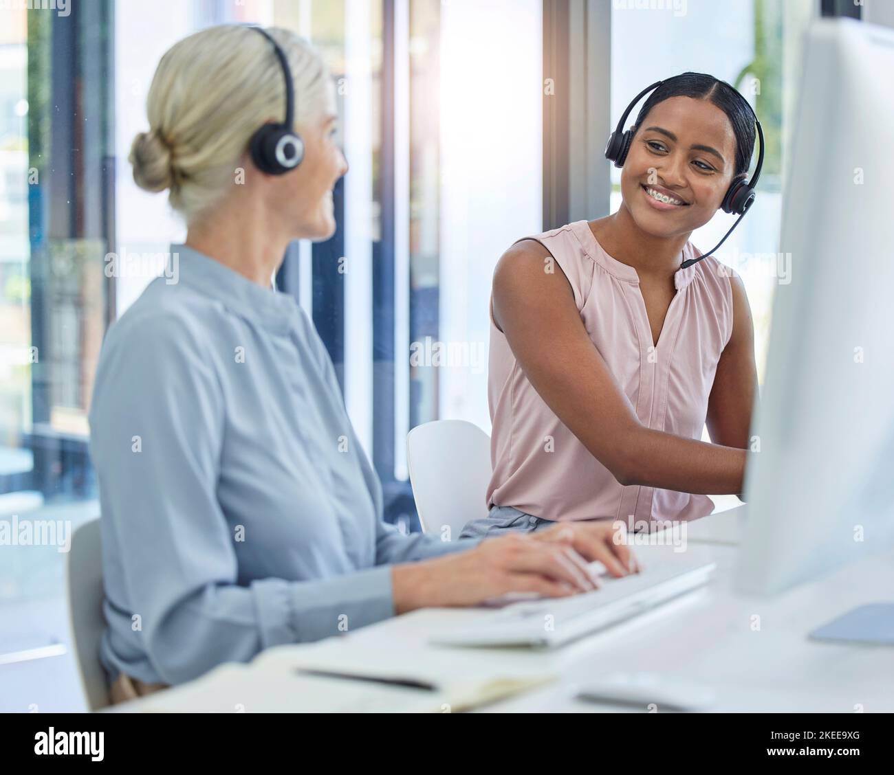 Contact us, call center and crm team, women coworkers in customer ...