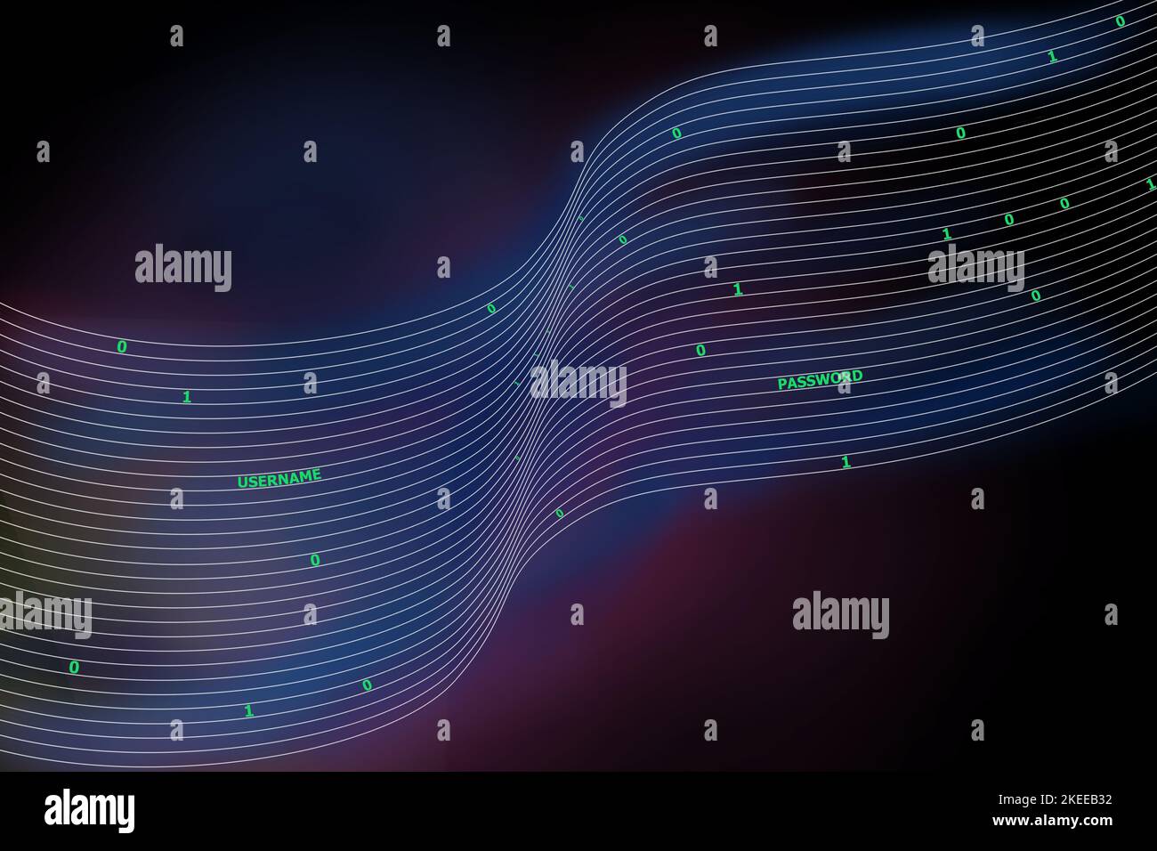 The information channel wave of binary code on a black background Stock ...