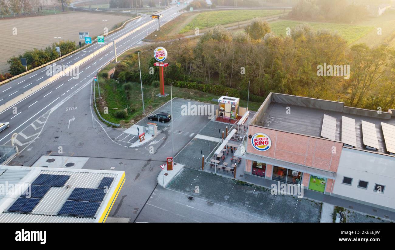 aerial view of a burger king restaurant tall roadside tall signage ...