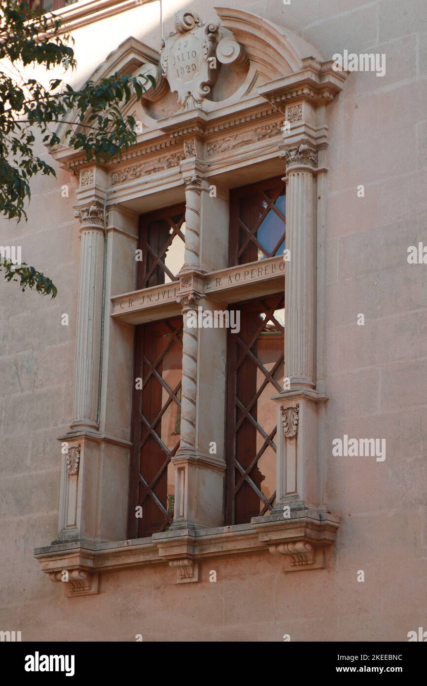 Windows on the Town Hall building old in the old town of Alcudia ...