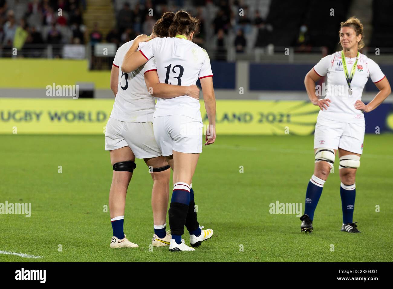 England's Abbie Ward, Emily Scarratt and captain Sarah Hunter look ...