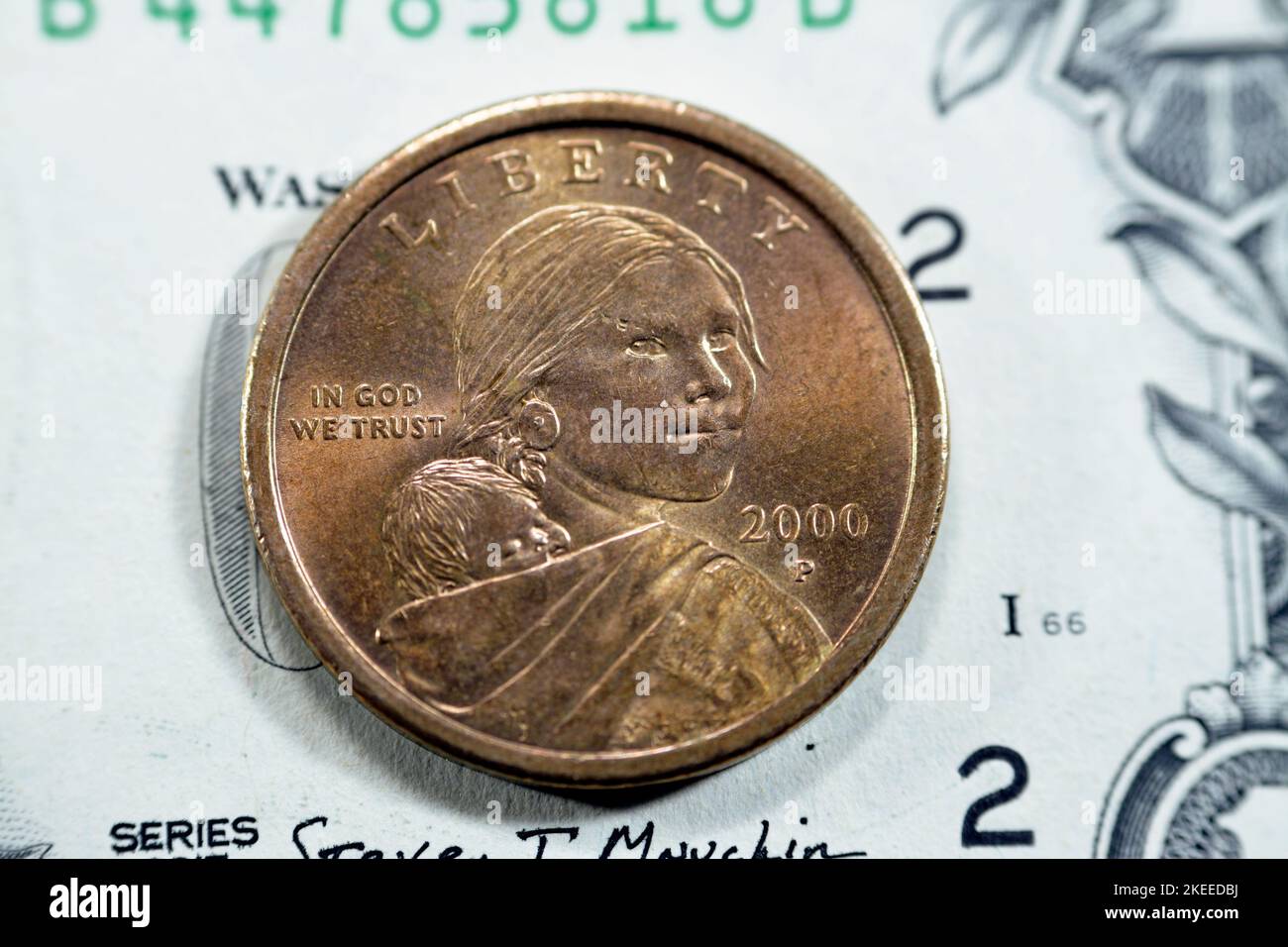 The golden Sacagawea dollar series 2000, American 1 $ one dollar coin ...