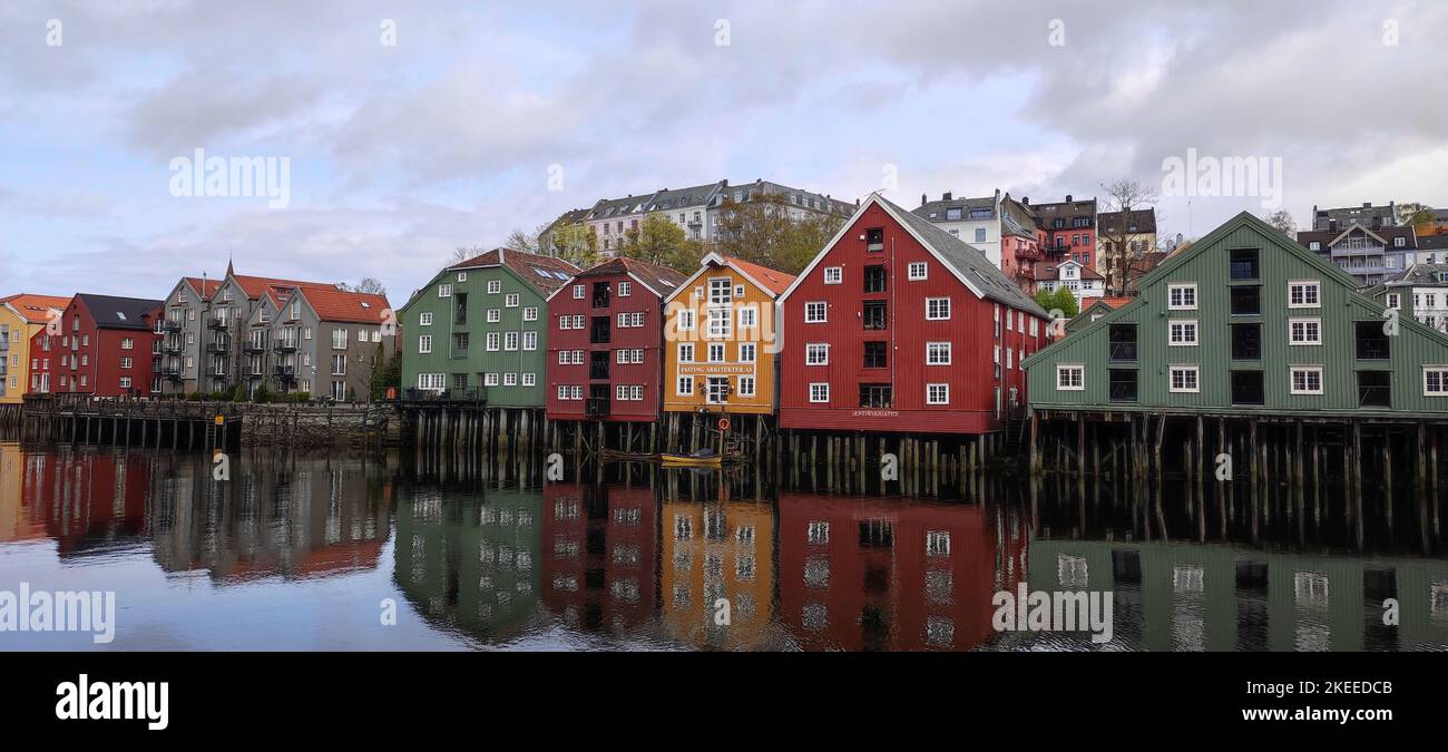 Trondheim, Norway - 8 May 2022: Typical colorful wooden buildings on ...