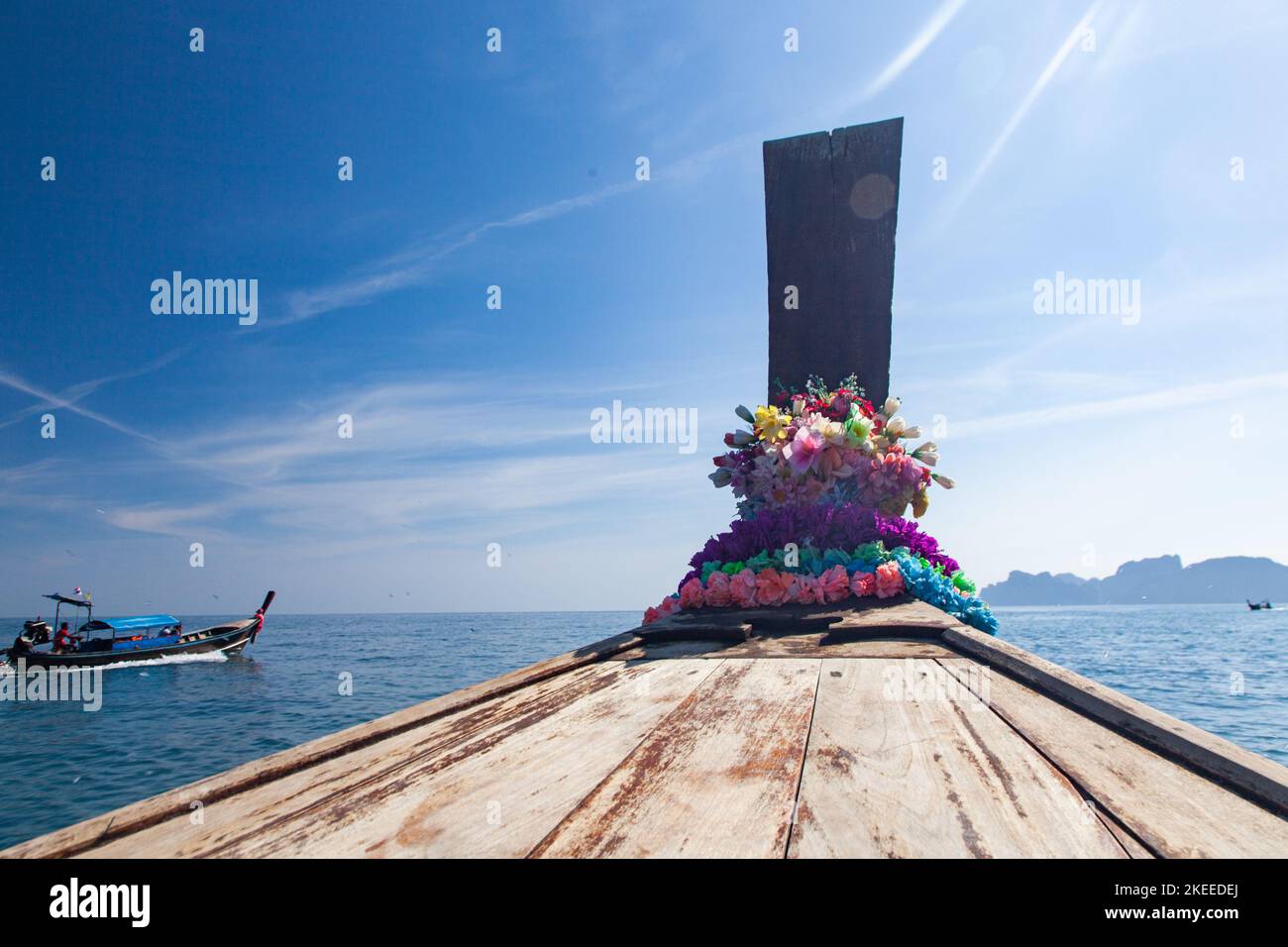 beautiful tropical beach in Thailand with longtail boats Stock Photo ...