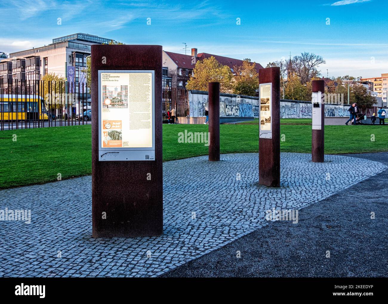 Information posts &rusty poles representing route of Former Berlin Wall ...