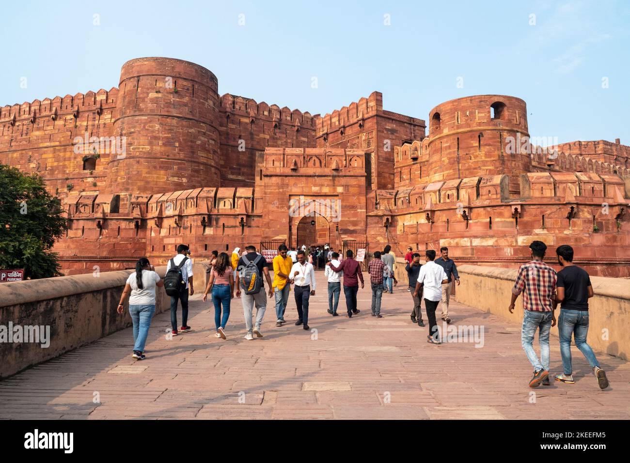 AGRA - SEP 24: The main view of Agra fort with red walls, gate and ...