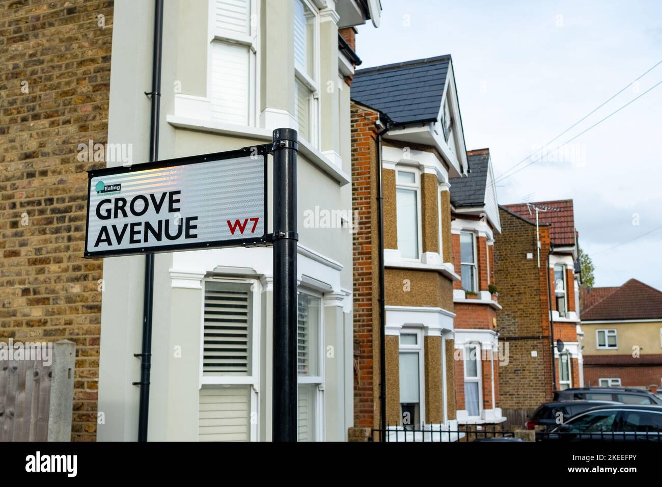London- November 2022: Grove Avenue street sign, a residential street ...