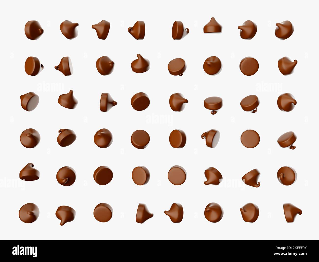 A digital illustration of small chocolate drops arranged on a white ...