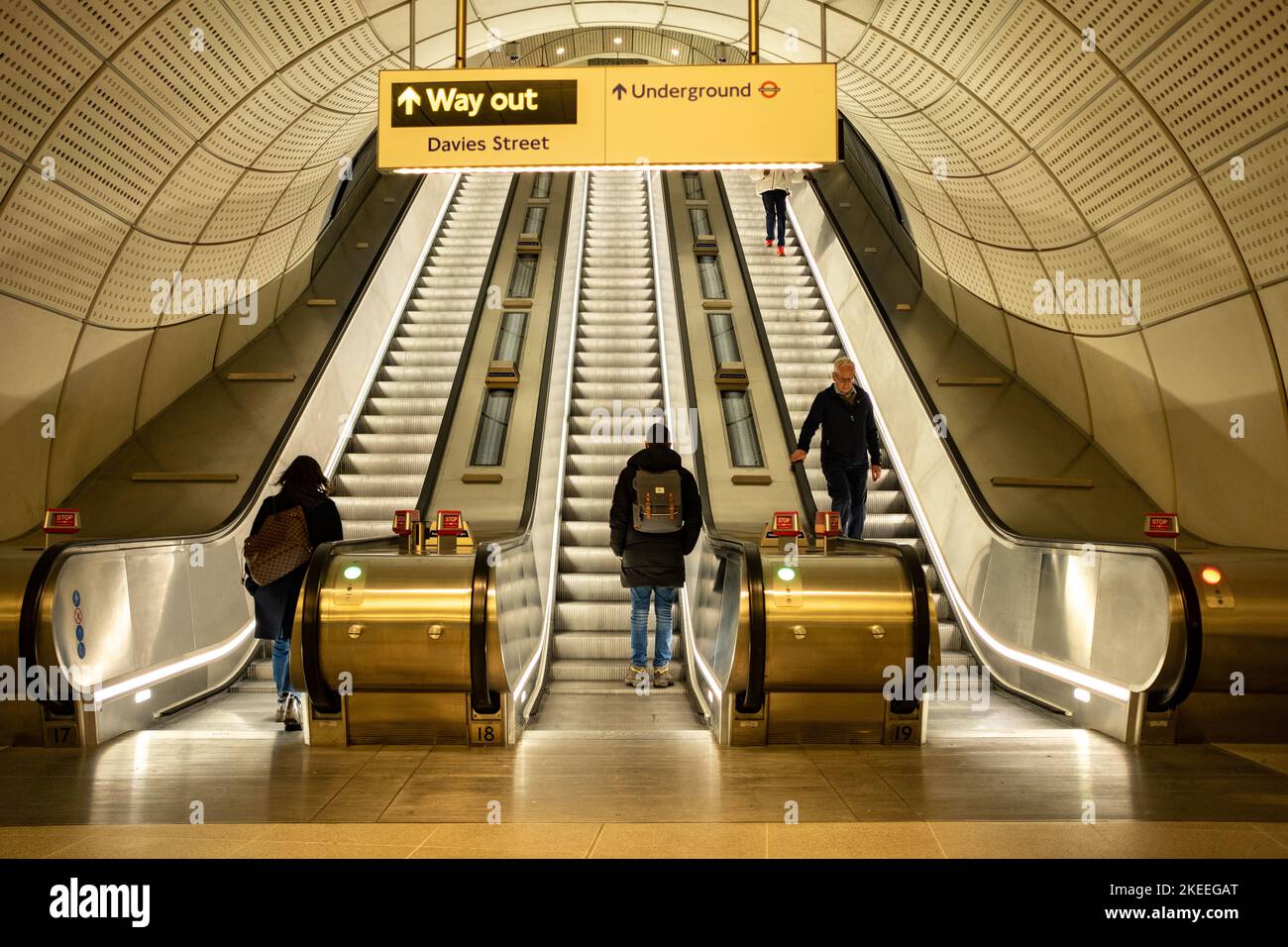 London- November 2022: Bond Street Station Elizabeth Line escalator ...