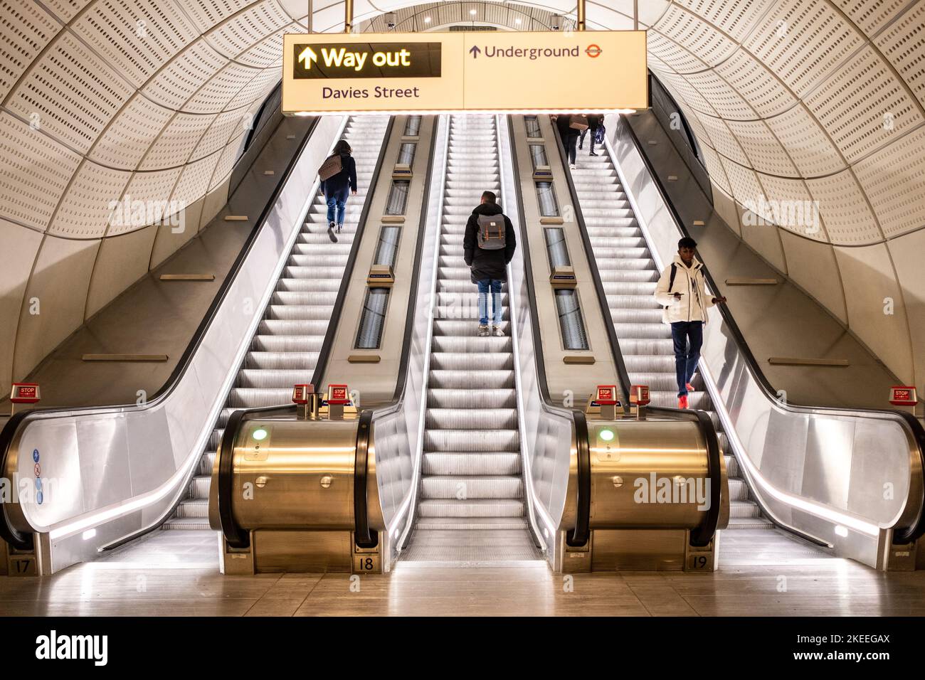 London- November 2022: Bond Street Station Elizabeth Line escalator ...
