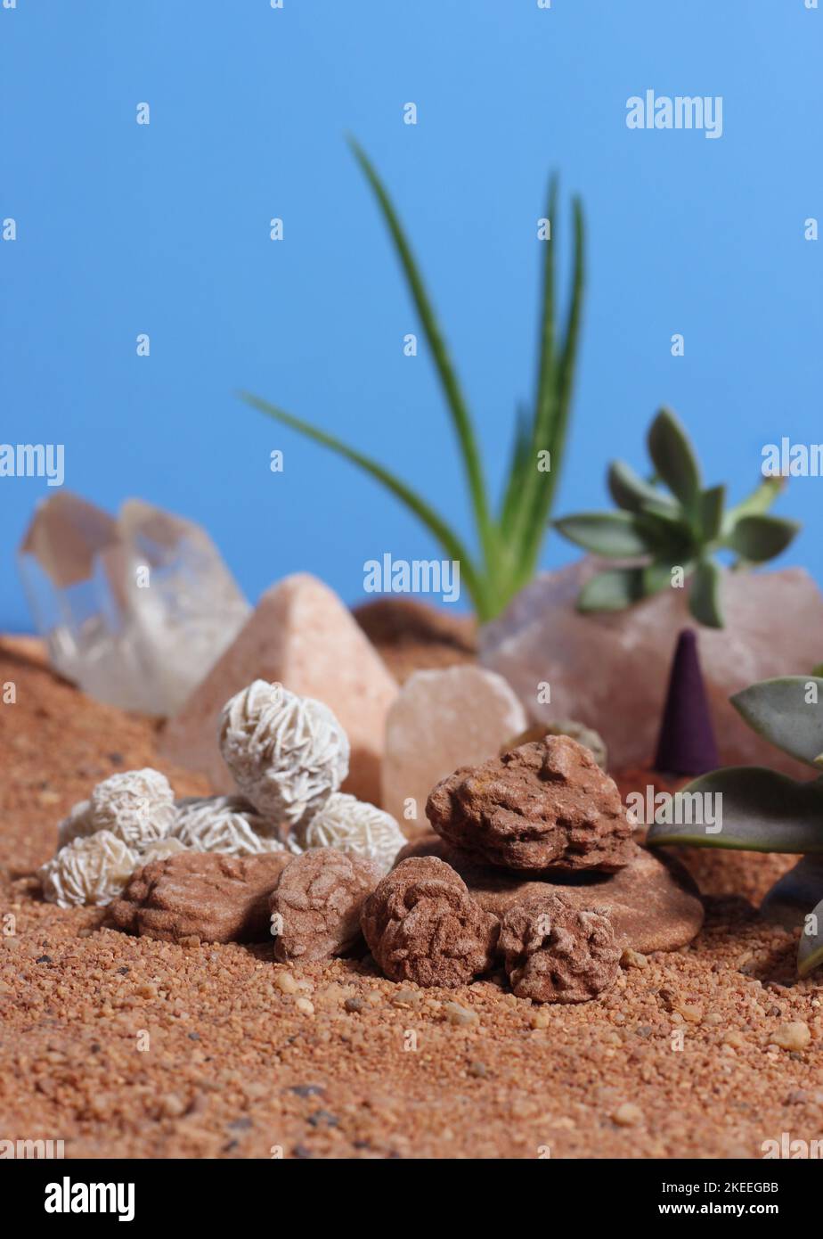 Desert Rose Rocks With Quartz Crystals on Australian Red Sand Stock ...