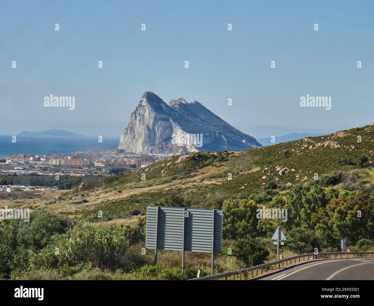 The rock of Gibraltar at the strait of Gibraltar on the border of ...