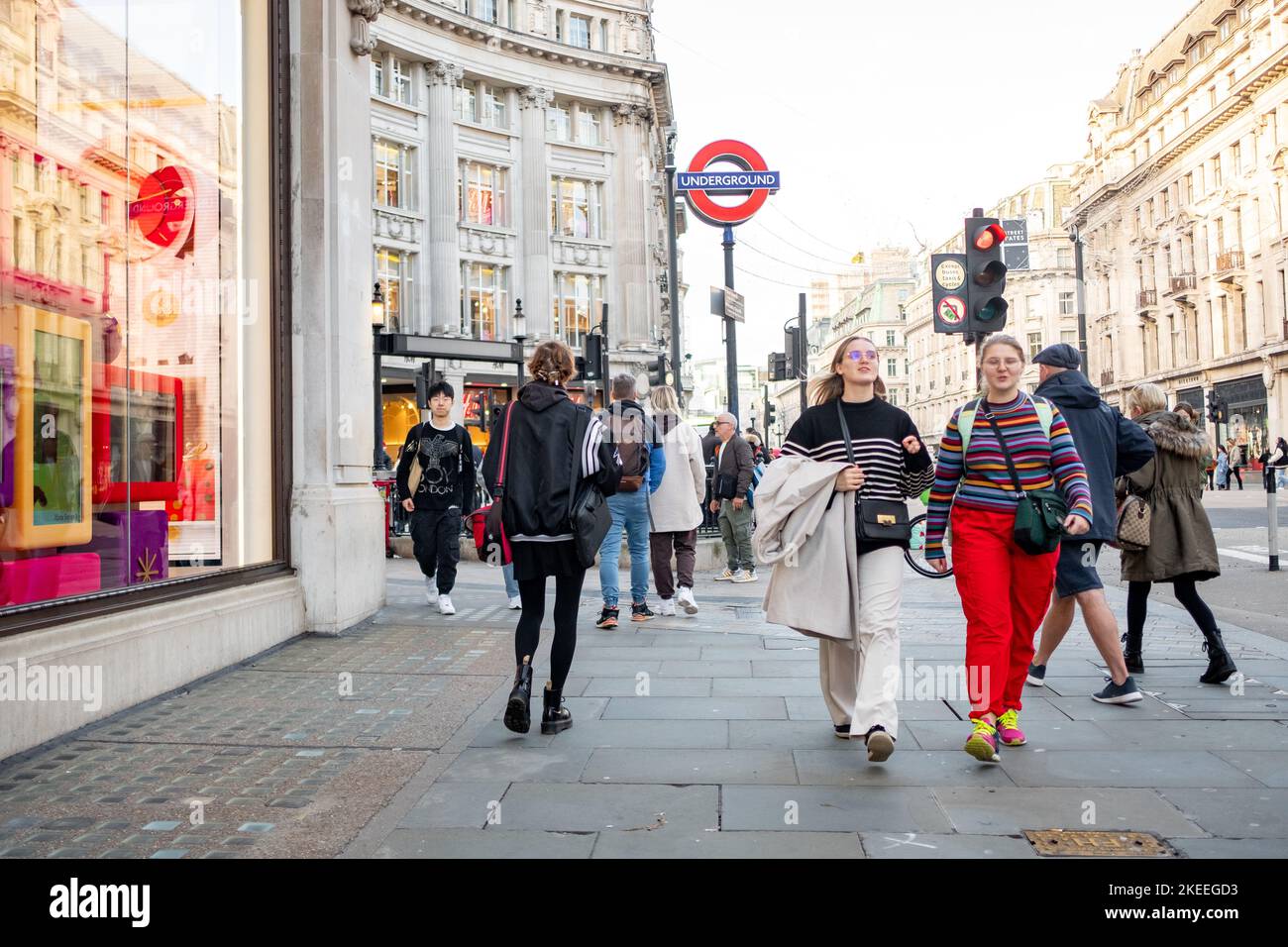 London- November 2022: Shoppers on Oxford Street, a landmark street and ...