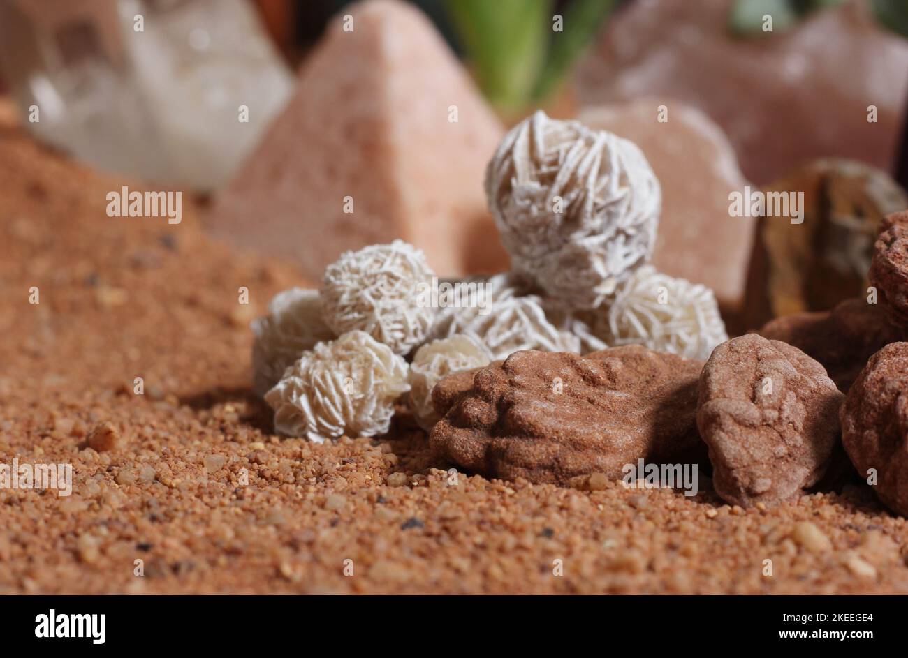 Desert Rose Rocks With Quartz Crystals on Australian Red Sand Stock ...