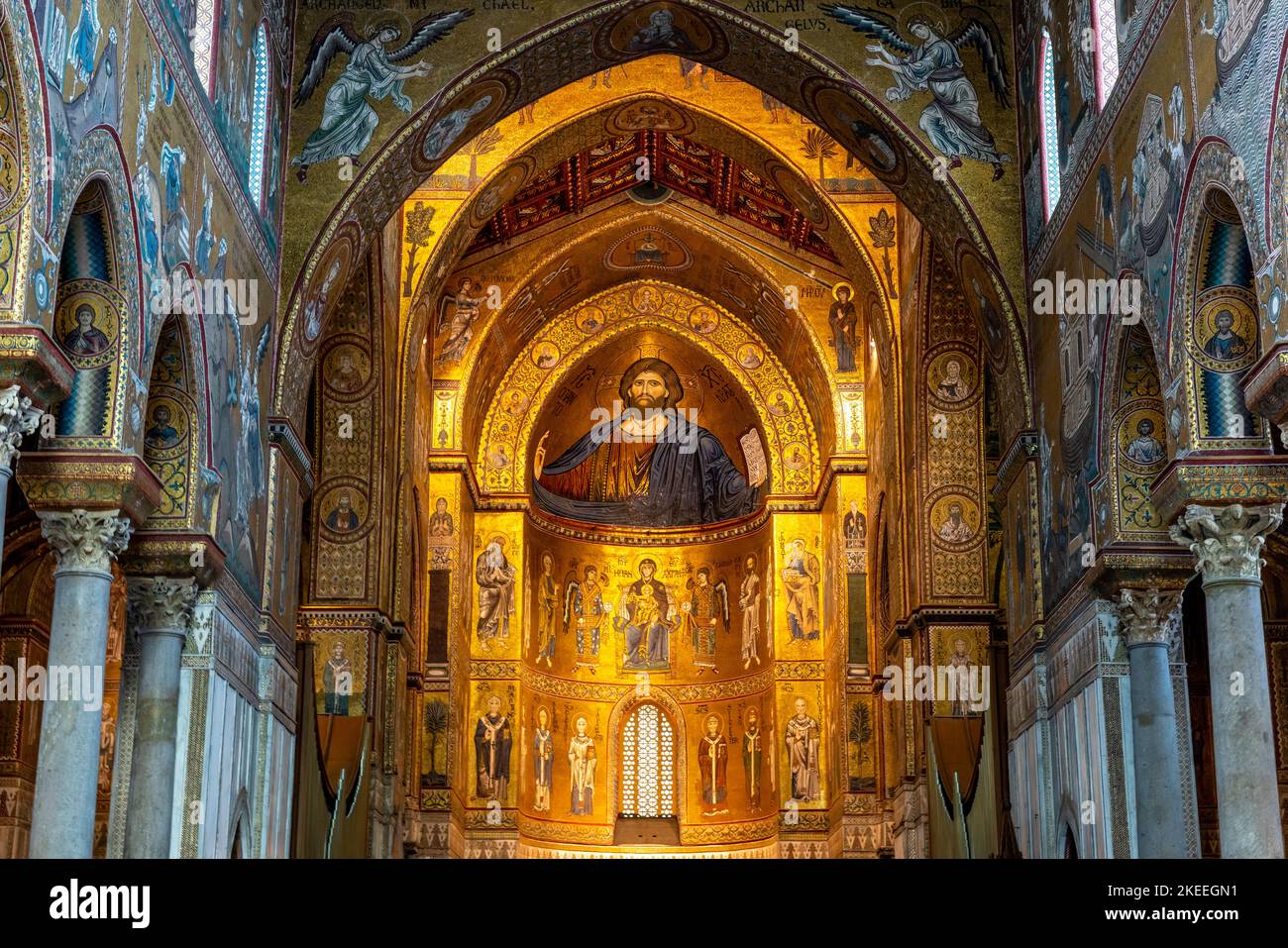 The Interior Of Monreale Cathedral, Palermo, Sicily, Italy Stock Photo ...