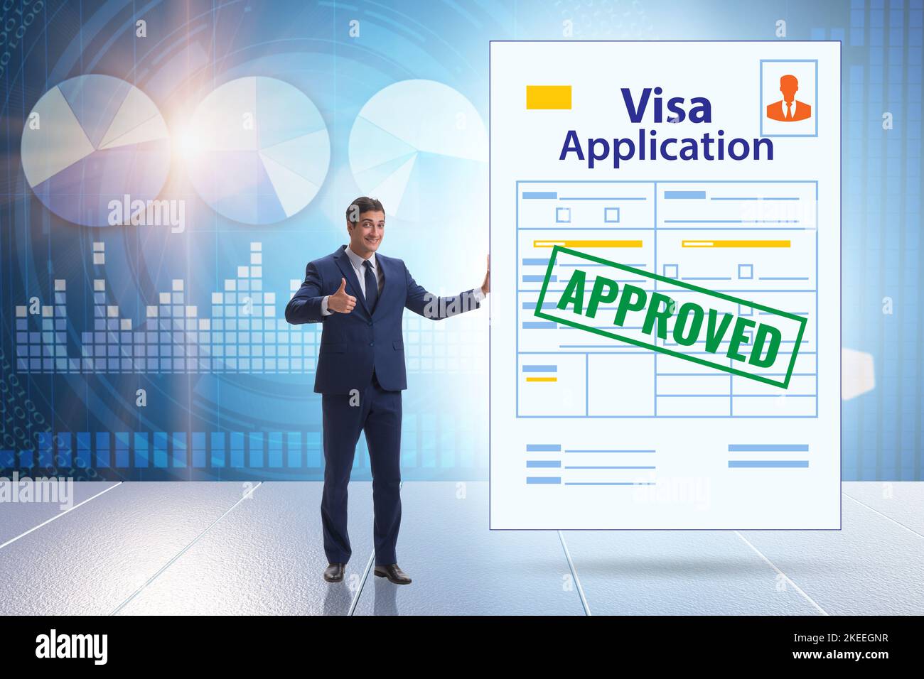 Visa application concept with the businessman Stock Photo - Alamy