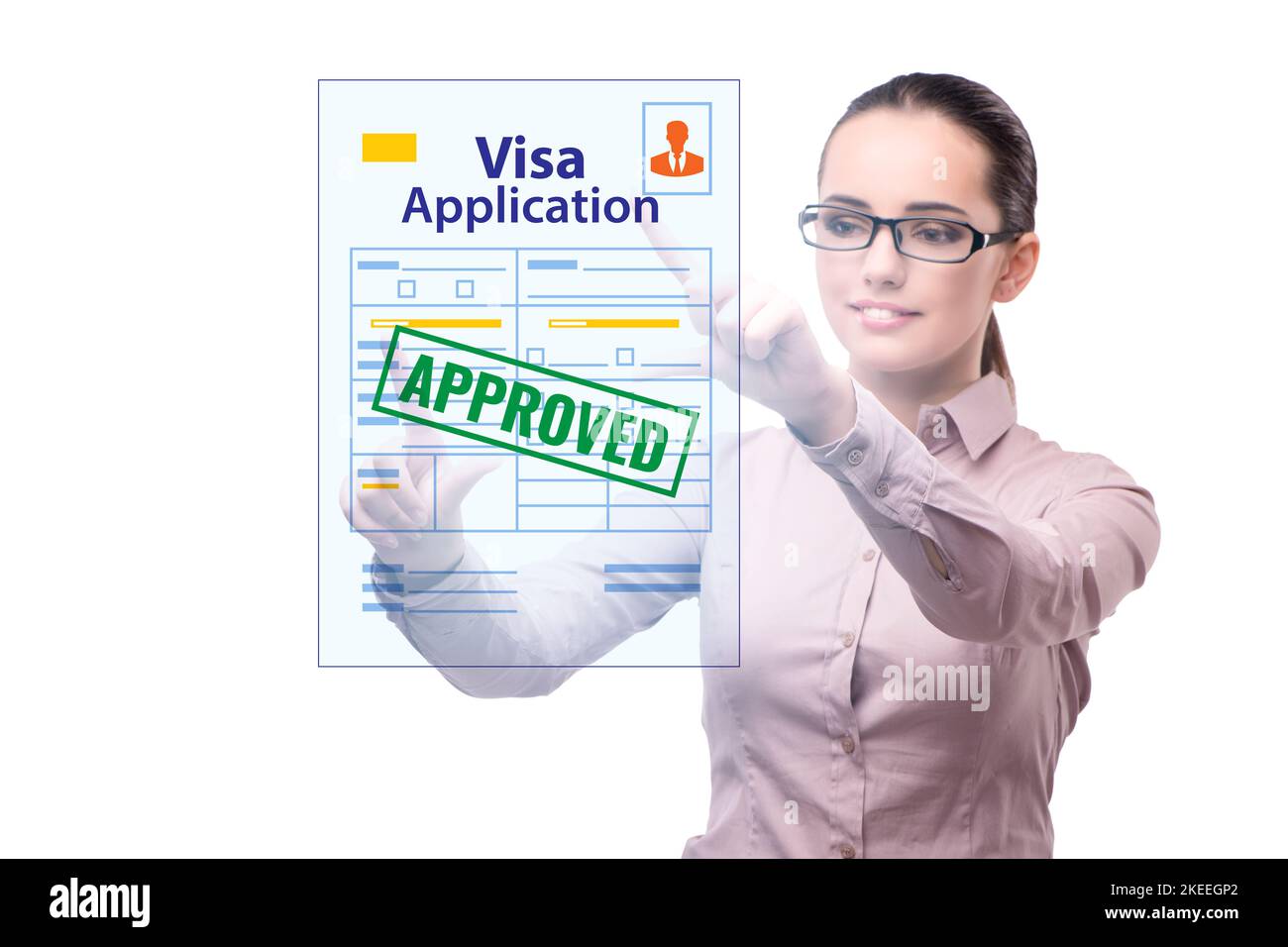 Visa application concept with the businesswoman Stock Photo - Alamy