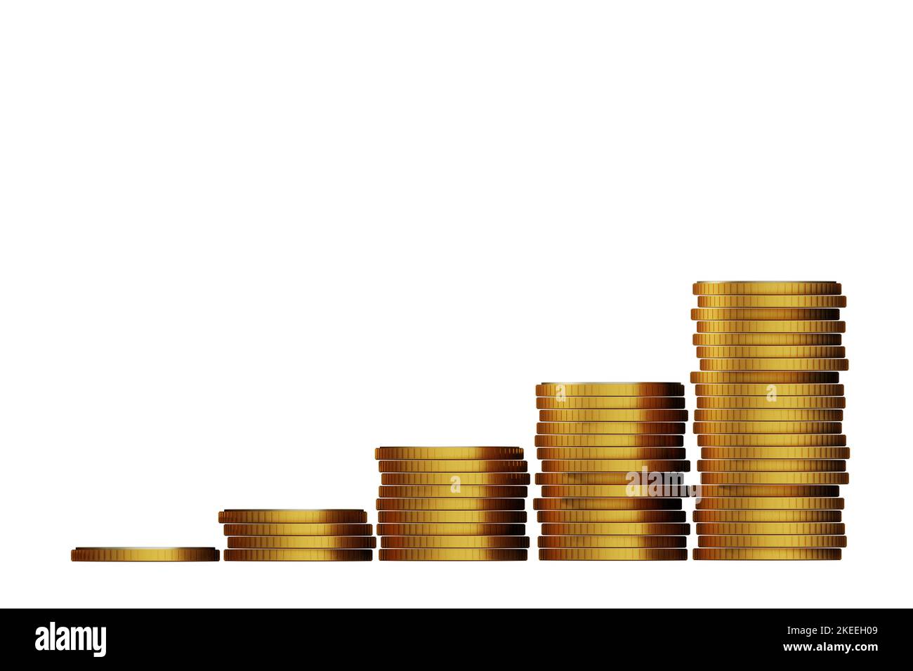 Stacks of the growing gold coins - 3d rendering Stock Photo - Alamy