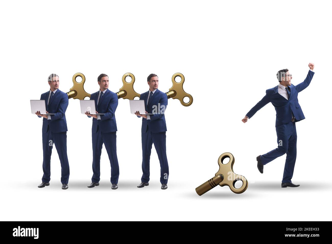 Concept of businessman escaping from the office routine Stock Photo - Alamy