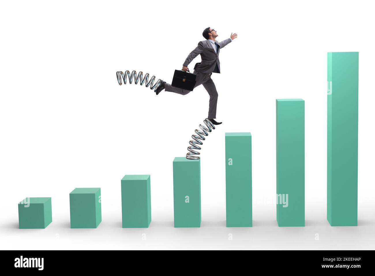 Businessman jumping high on the springs Stock Photo - Alamy