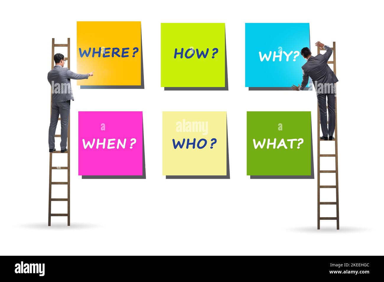 Concept of many questions with the businessman Stock Photo - Alamy