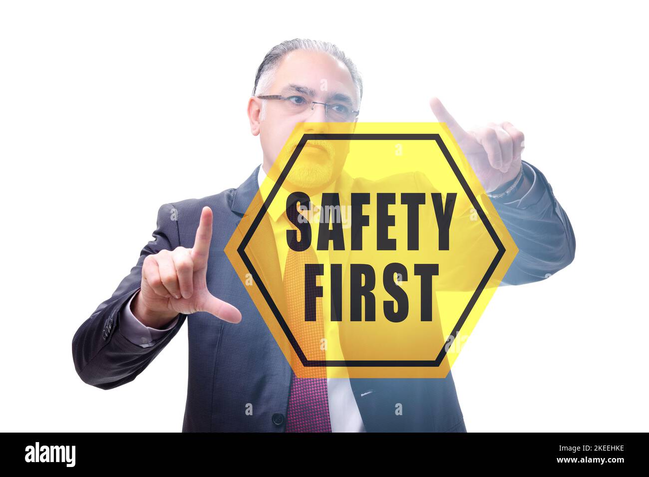 Safety first concept with the businessman Stock Photo - Alamy