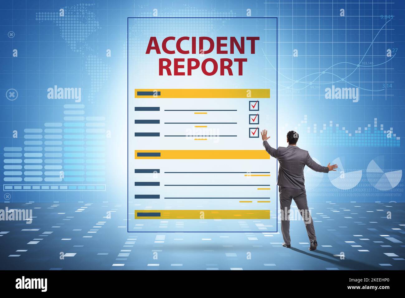 Filling in accident report in the insurance concept Stock Photo - Alamy