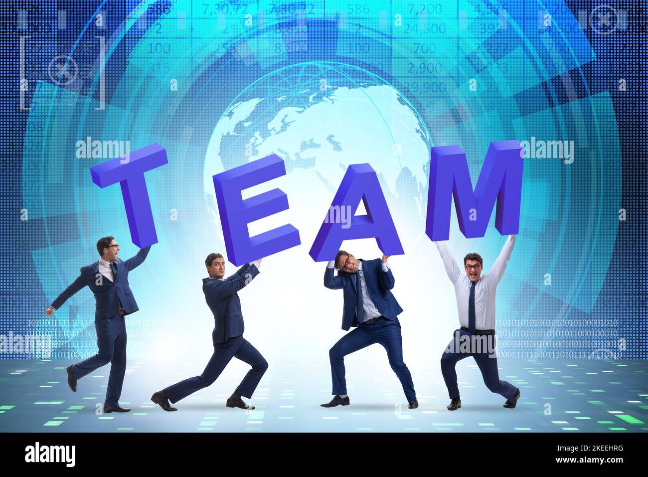 Teamwork concept with the people carrying team letters Stock Photo - Alamy