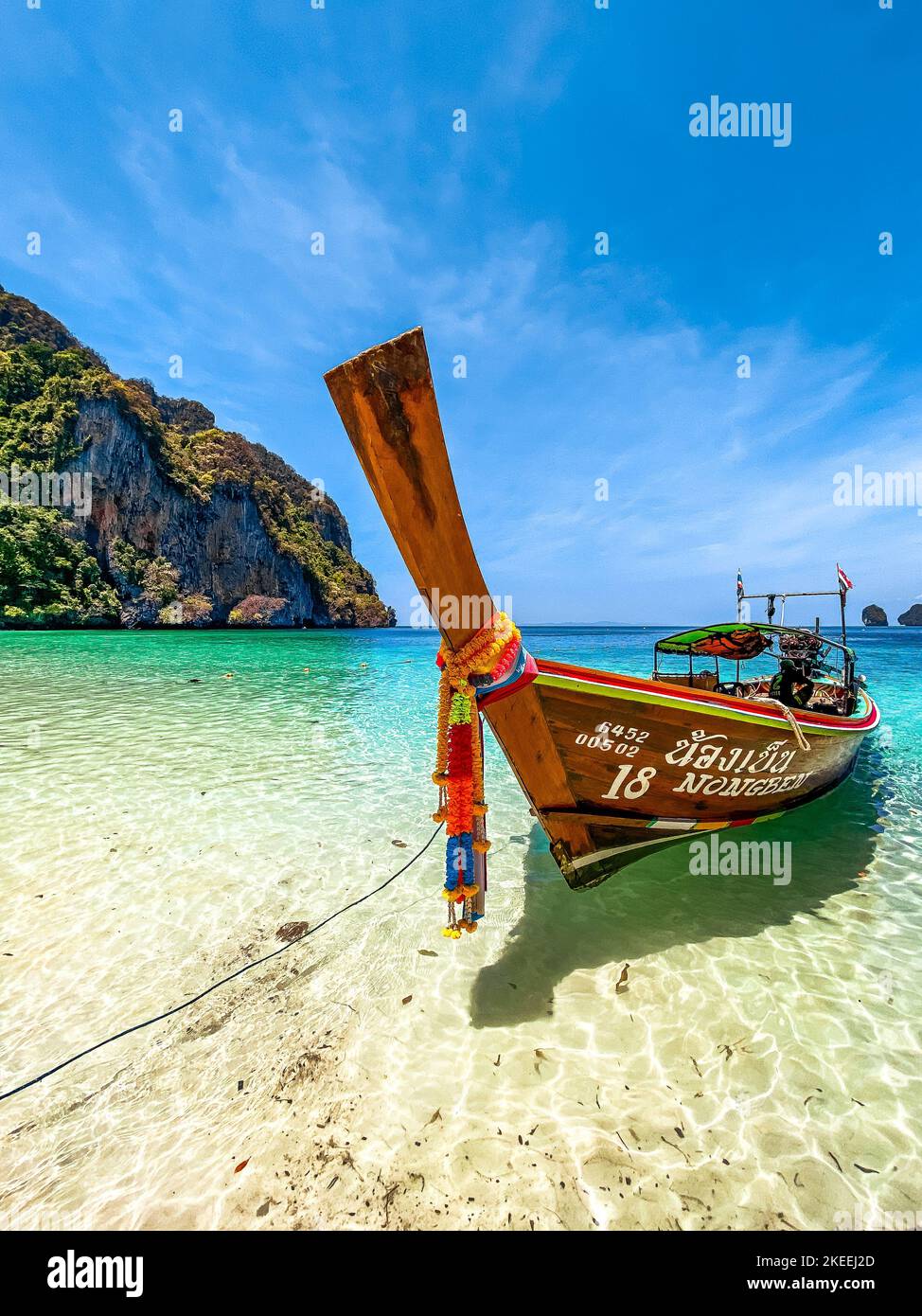 Long Tail boat in Monkey Beach in koh Phi Phi Don island, in Krabi ...