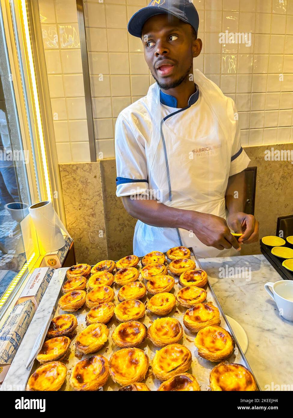 Lisbon, Portugal, inside Local Portuguese Bakery Shop, Baked Custard ...
