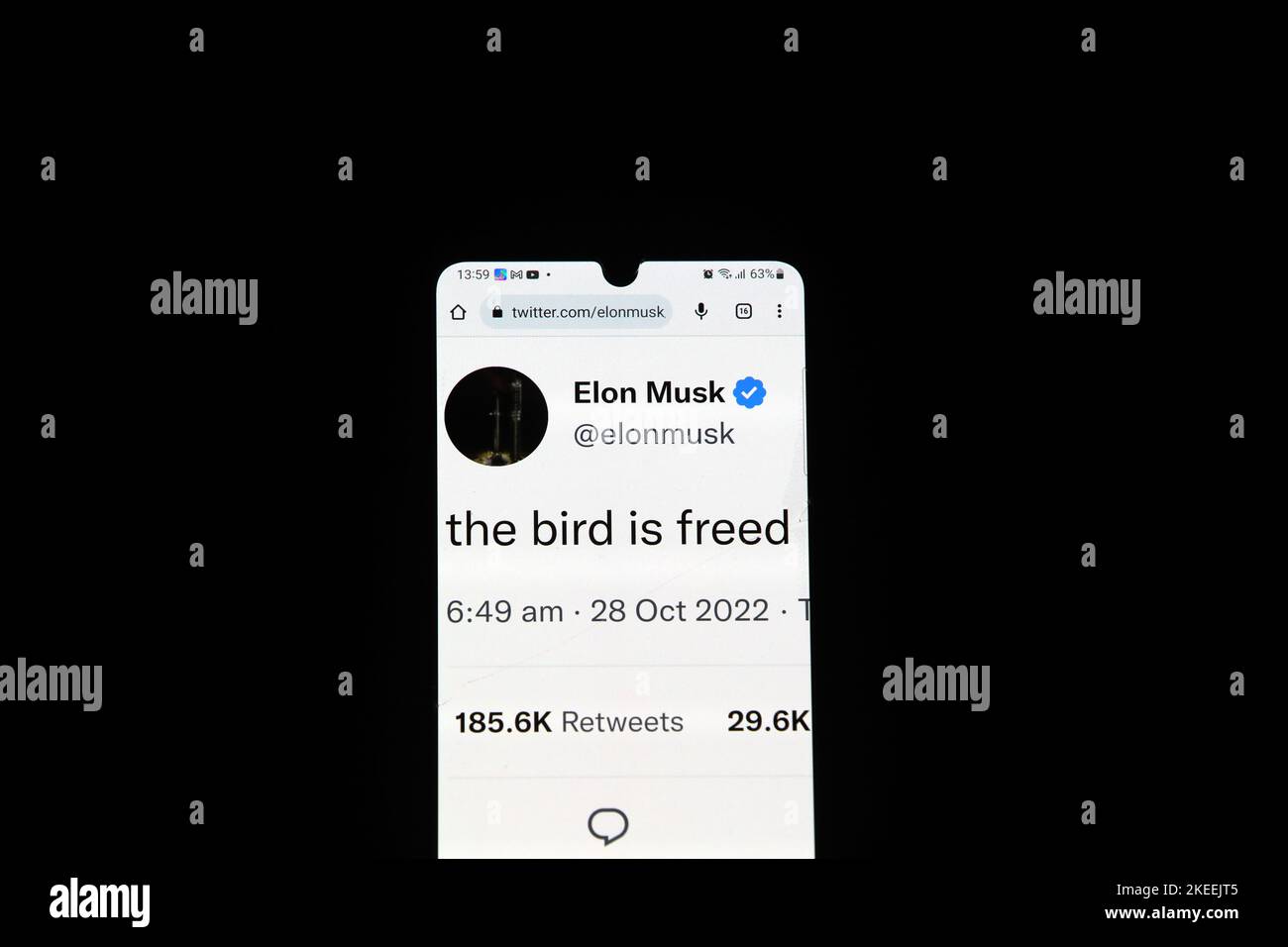 A Palestinian man displays the Twitter account of billionaire Elon Musk ...