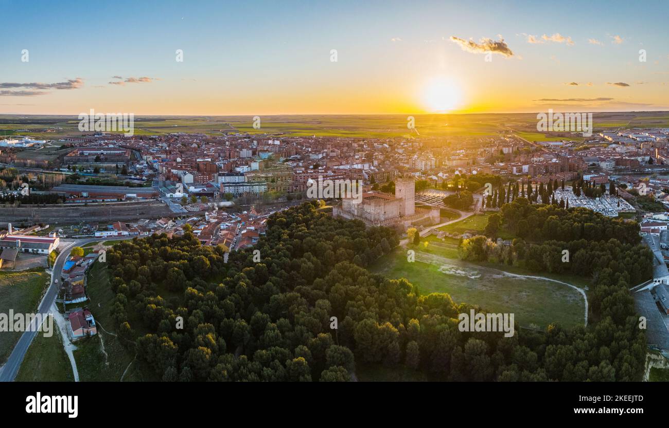 Aerial view of the Spanish town of Medina del Campo in Valladolid, with ...